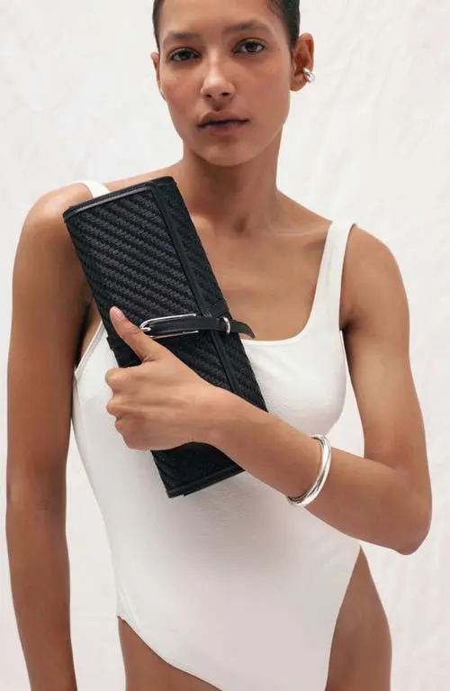 LIFFNER Belted Raffia Clutch