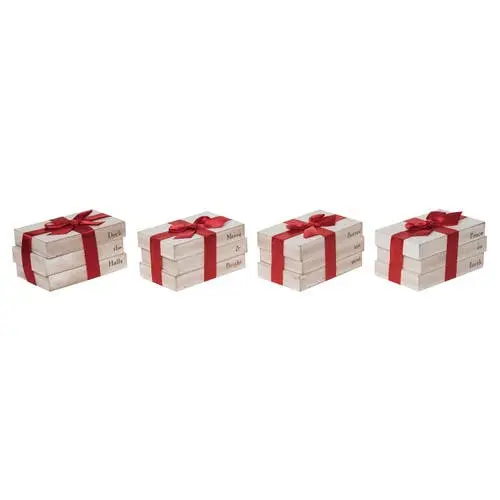 TRANSPAC Small Wood Rustic Holiday Book Stack Set Of Christmas Decor