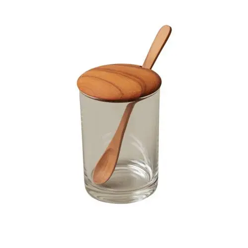 BE HOME Glass Cellar With Teak Lid & Spoon