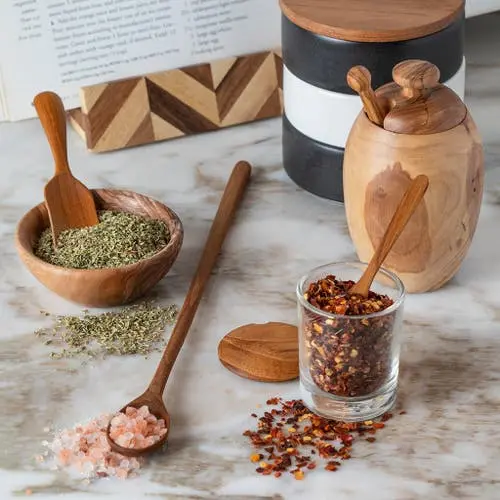 BE HOME Glass Cellar With Teak Lid & Spoon