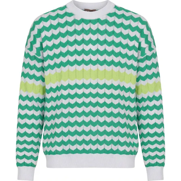 Coco Lightweight Chevron Stripe Knit Sweater - Green Emerald
