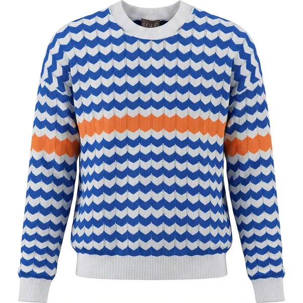 Coco Lightweight Chevron Stripe Knit Sweater - Light Sapphire