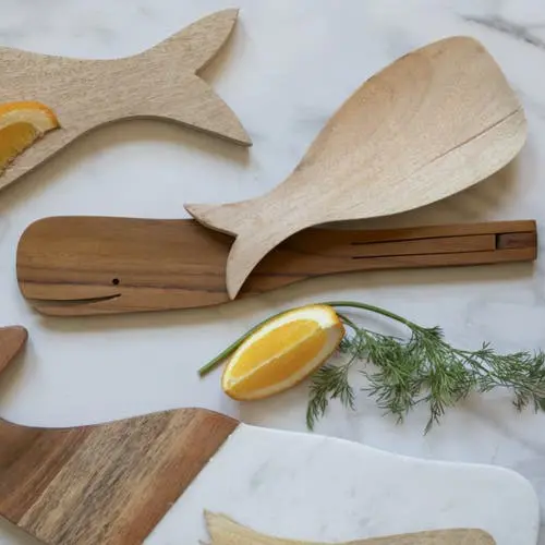 BE HOME Teak Whale Flip Tongs
