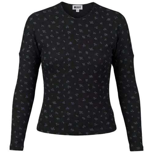 DOT Floral V Neck Pinch Front Dolman Top - Black