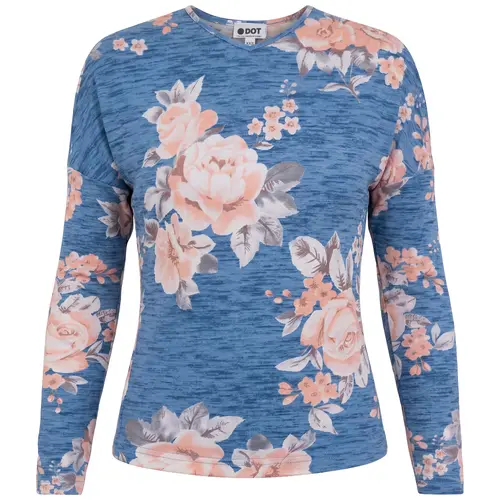 DOT Floral V Neck Pinch Front Dolman Top - Blue