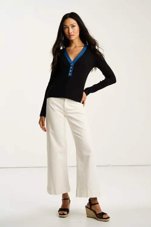 Lisa Todd Pure Pima Rib V Henley - Black