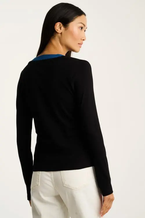 Lisa Todd Pure Pima Rib V Henley - Black