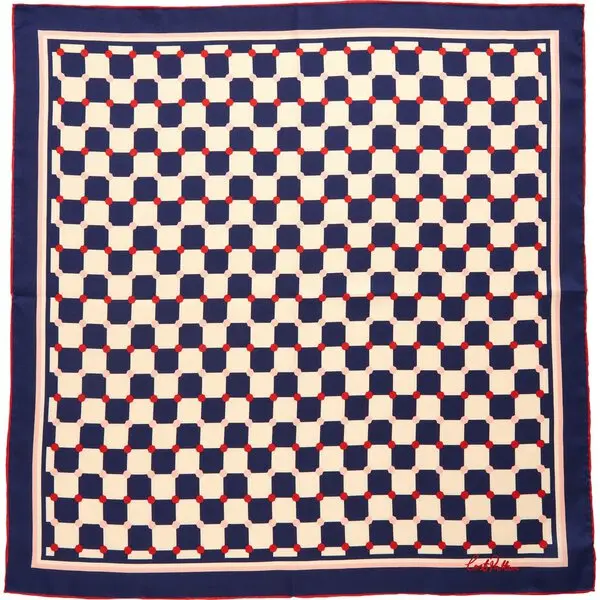 LOST PATTERN Checkerboard Silk Square Bandana - Blue
