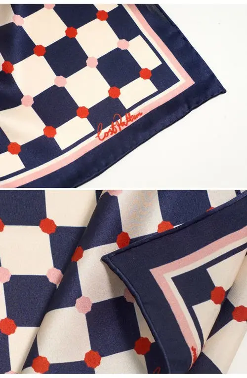 LOST PATTERN Checkerboard Silk Square Bandana - Blue
