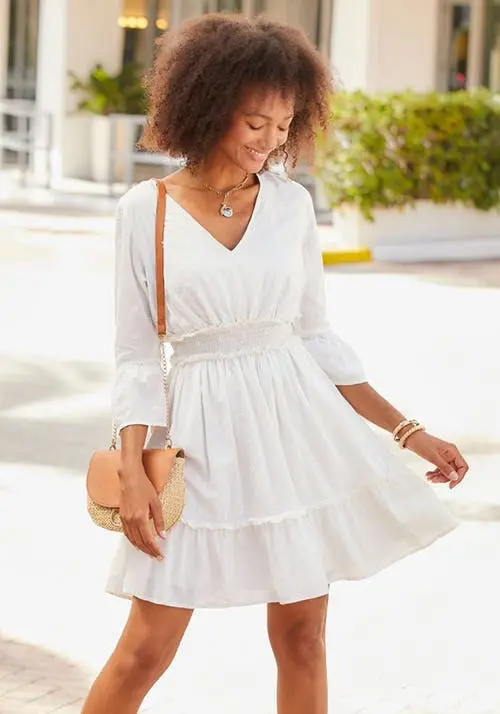LASCANA Eyelet Detail V-neck Dress