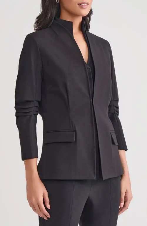 Misook Ruched Sleeve Ponte Jacket - Black