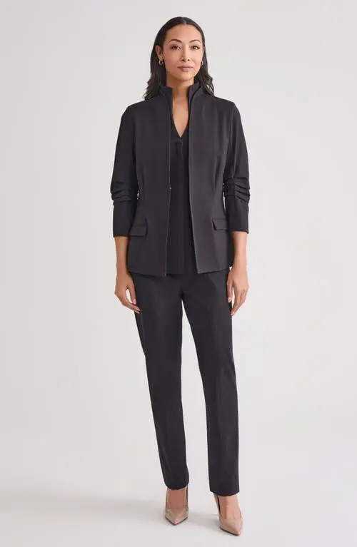Misook Ruched Sleeve Ponte Jacket
