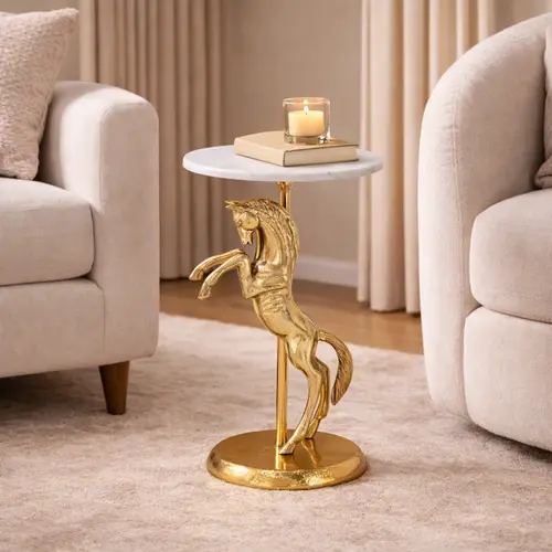EXPO BAZAAR Horse Side Table With Marble Top