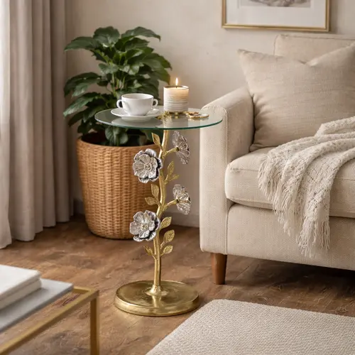 EXPO BAZAAR Side Table With Glass Top
