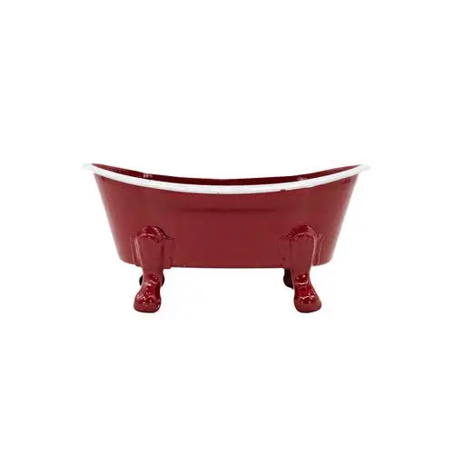 FORESIDE HOME AND GARDEN Enamel Bathtub Soap Dish Planter Metal - Red