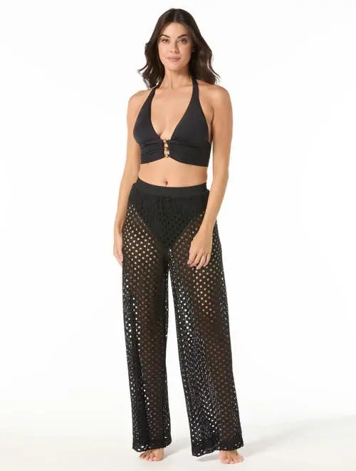 Carmen Marc Valvo Crochet Wide Leg Pant Swim - Black