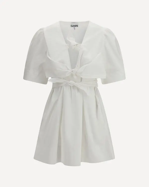 GANNI Mini Dress With A Deep V-neckline And Front Tie Bands