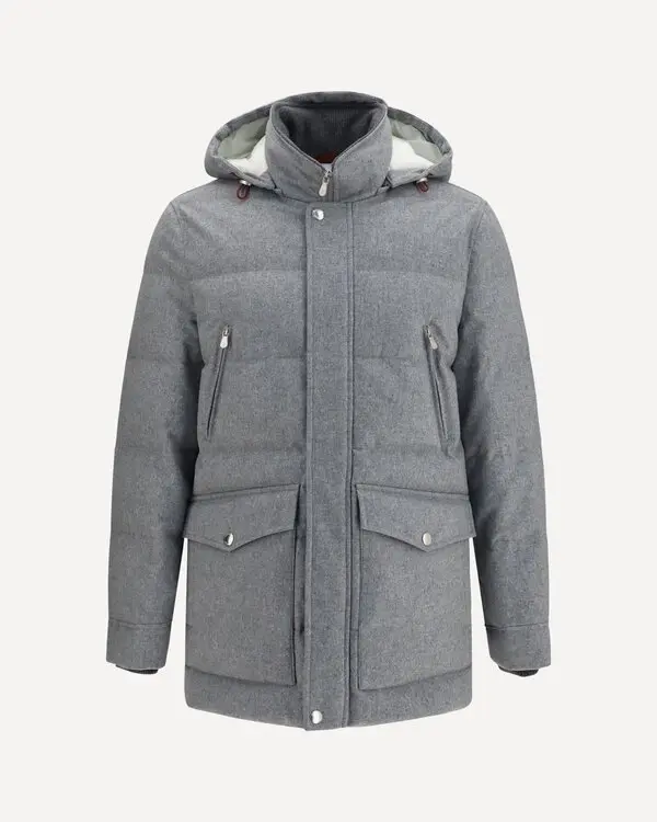 Brunello Cucinelli Cashmere Down Jacket With Hood - Grey