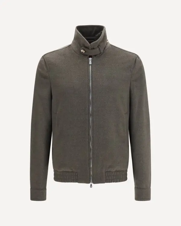 Brunello Cucinelli Wool Zip Jacket With High Collar