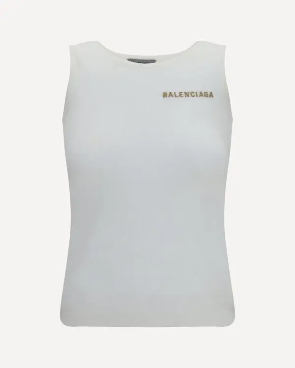 Balenciaga Logo Embroidered Tank Top