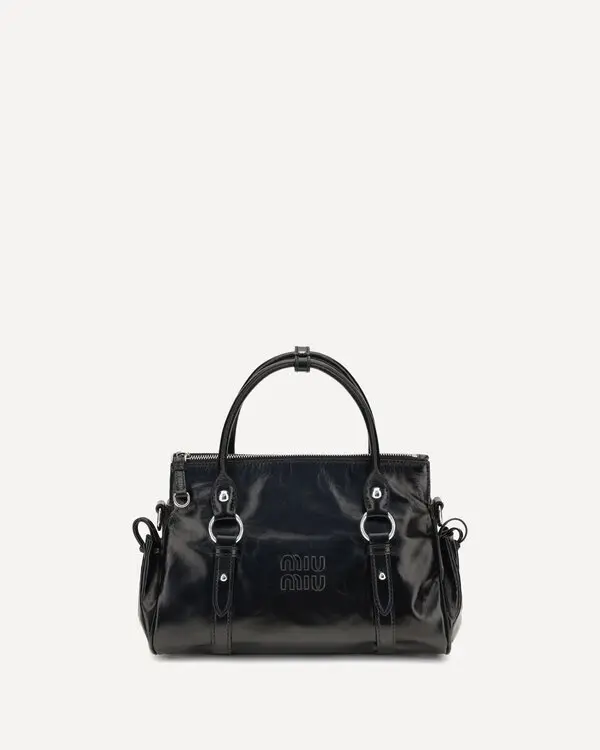Miu Miu Leather Handbag With Embossed Logo - Black