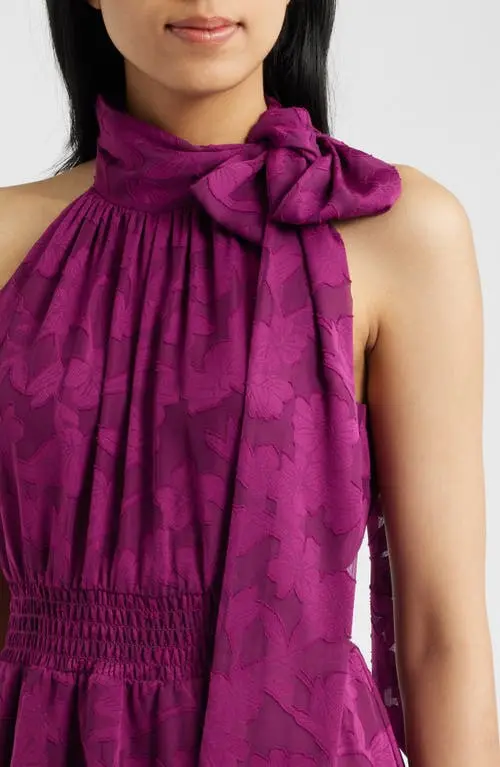 Anne Klein Floral Jacquard Asymmetric Tiered Midi Dress