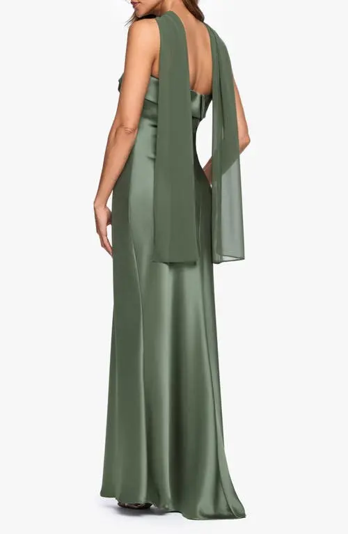 XSCAPE EVENINGS Strapless Satin Gown & Chiffon Scarf