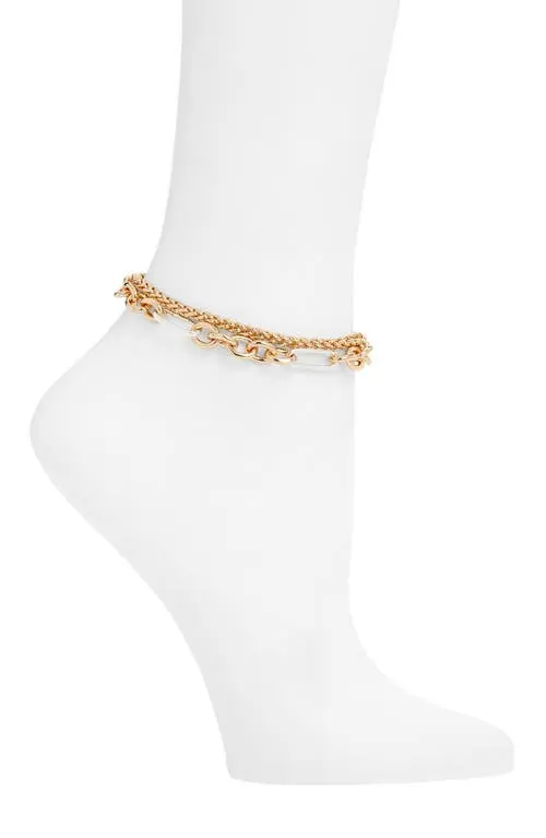 OPEN EDIT Set Of Two Tone Chain Link Anklets - Gold-silver