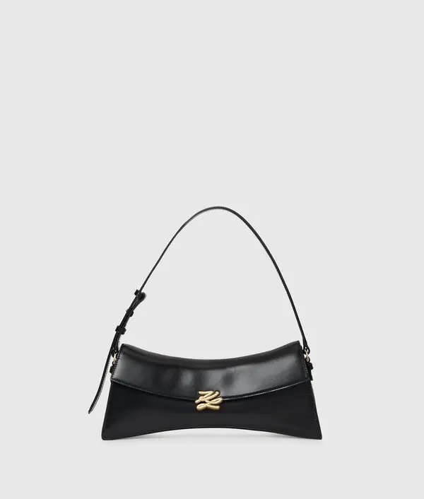 Karl Lagerfeld K/autograph Twist Shoulder Bag In Smooth Leather - Black/gold