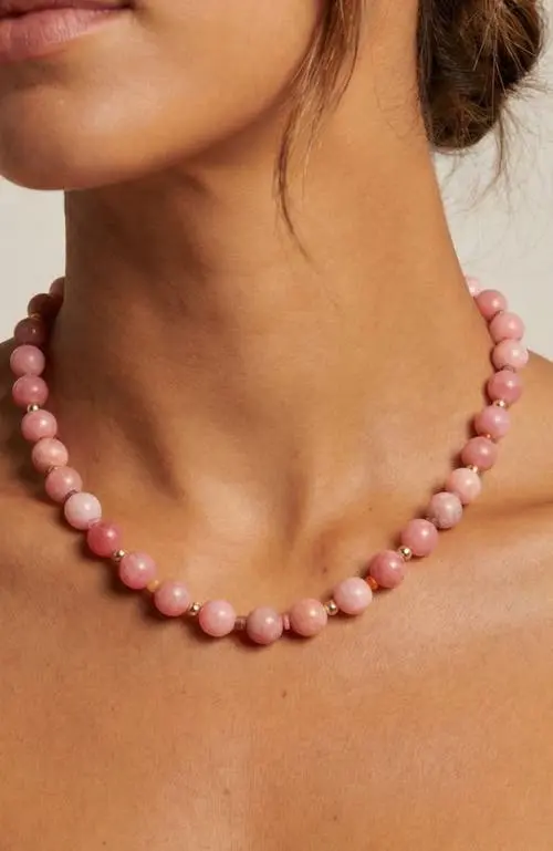 Stella & Dot Strawberry Sunstone Quartz Beaded Necklace - Pink