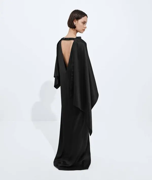 Bottega Veneta Fluid Silk Double-satin Maxi Dress With Cape Effect