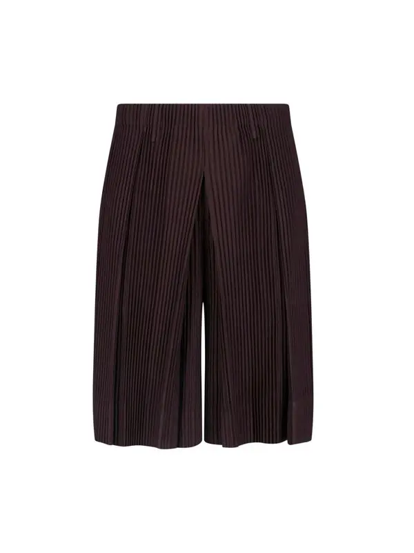 HOMME PLISSE Pleated Shorts - Brown