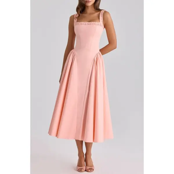 House Of Cb Dorothy Stretch Pima Cotton Cocktail Midi Dress - Peach