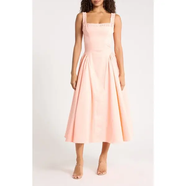 House Of Cb Dorothy Stretch Pima Cotton Cocktail Midi Dress - Peach