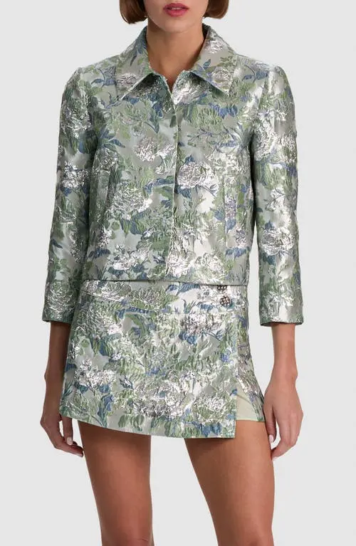 Alice + Olivia Weston Metallic Floral Jacquard Crop Jacket