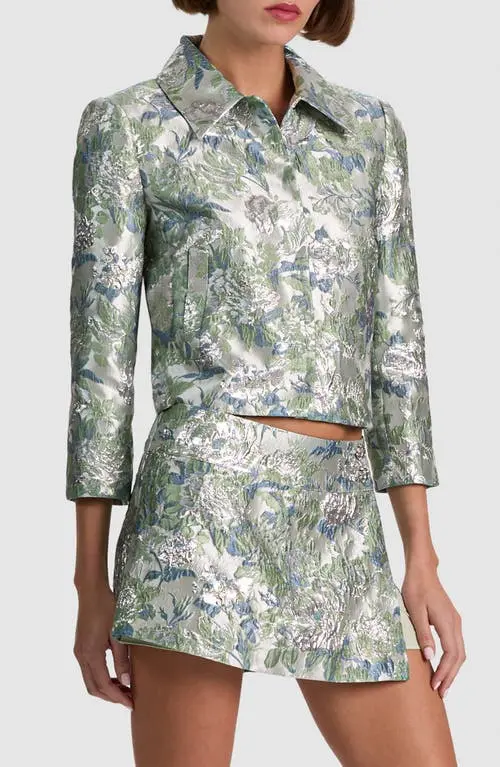 Alice + Olivia Weston Metallic Floral Jacquard Crop Jacket