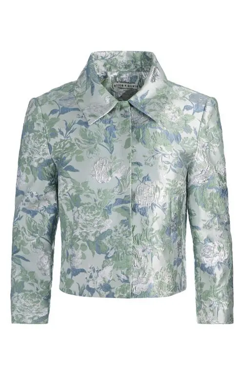 Alice + Olivia Weston Metallic Floral Jacquard Crop Jacket