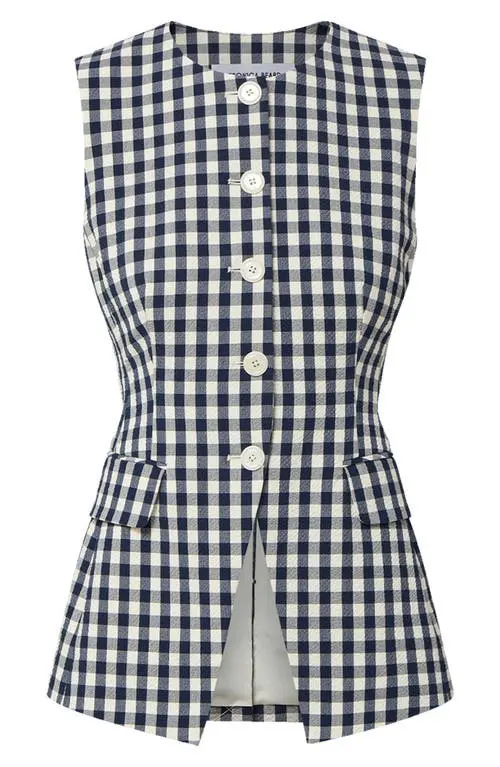 Veronica Beard Lois Stretch Cotton Gingham Vest - Navy/dove
