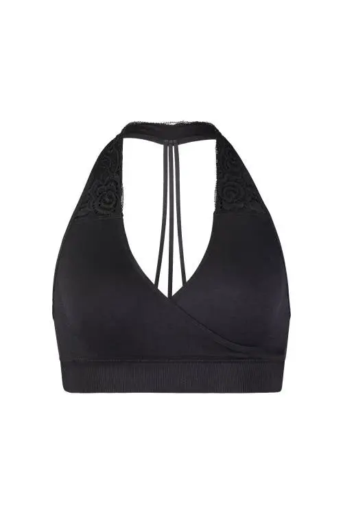 BRABAR Hug Lace Halter Strappy B-tween Sports Bralette - Black