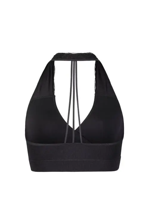 BRABAR Hug Lace Halter Strappy B-tween Sports Bralette - Black