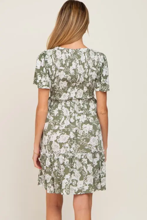 PINKBLUSH Floral Smocked Maternity Dress With Ruffle Accents