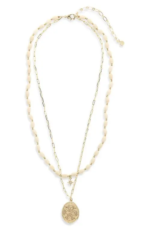 PANACEA Two-row Howlite Stone Coin Pendant Necklace - Ivory