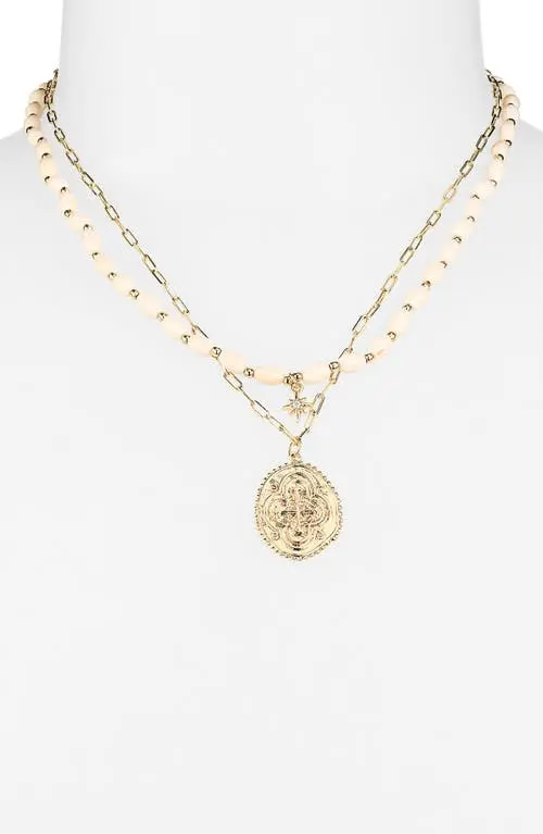 PANACEA Two-row Howlite Stone Coin Pendant Necklace