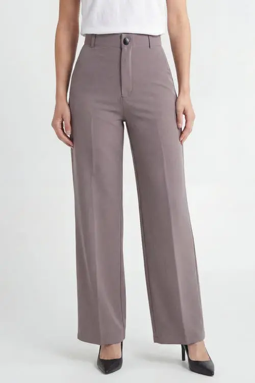 SOLOMON & SAGE Organic Cotton Blend Wide Leg Tailored Pants - Rose-gray