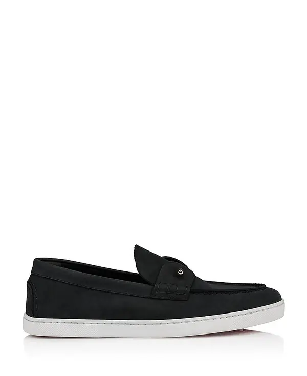 CHRISTIAN LOUBOUTIN Chambeliboat Grained Nubuck Leather Loafers - Black