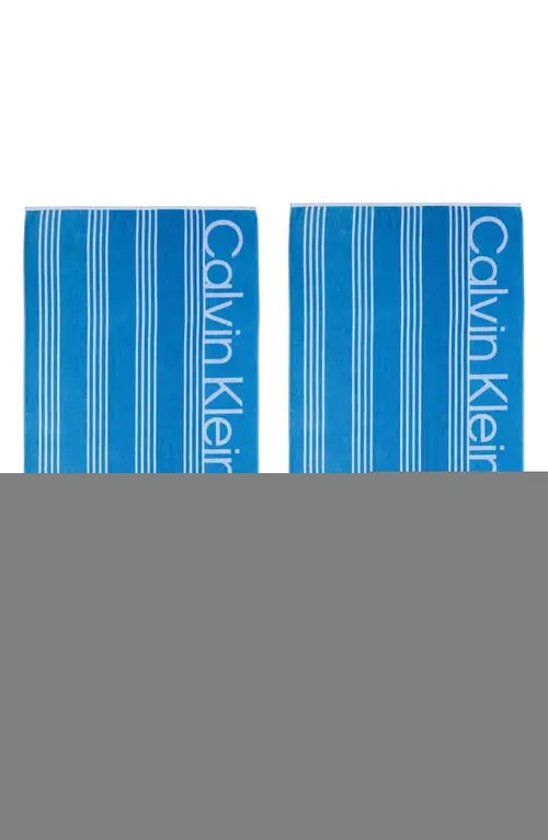 Calvin Klein Logo Pinstripe 2-piece Beach Towel Set - Medium/dark Blue