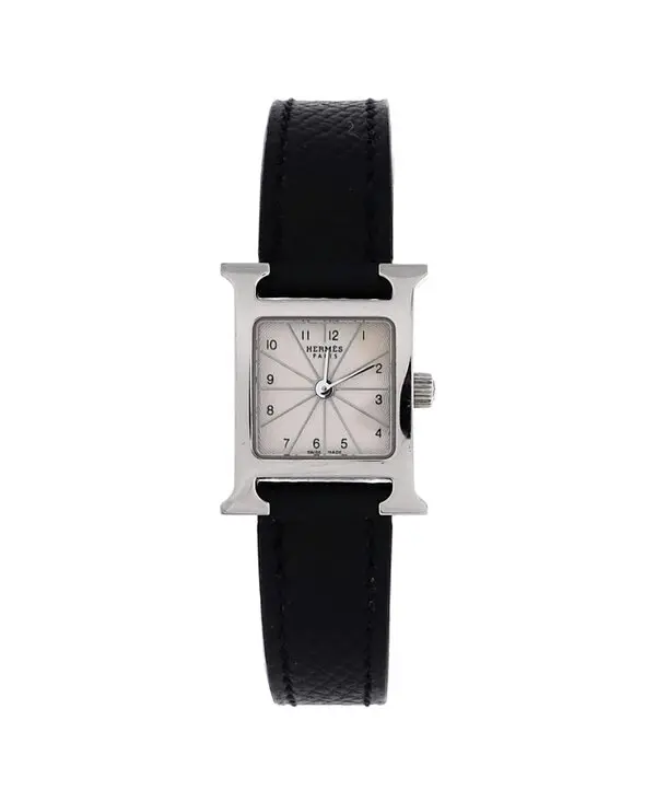 Hermès Heure H Quartz Watch In Stainless Steel And Leather 17mm - Dial Color: Silver