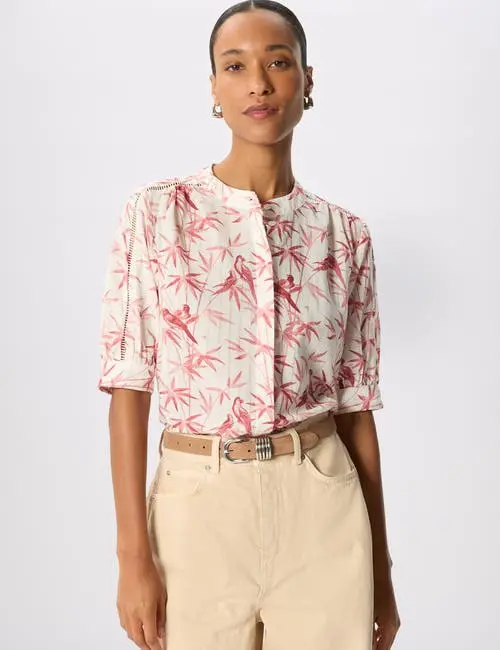 Whistles Tropical Bird Textured Blouse - Pink/multi