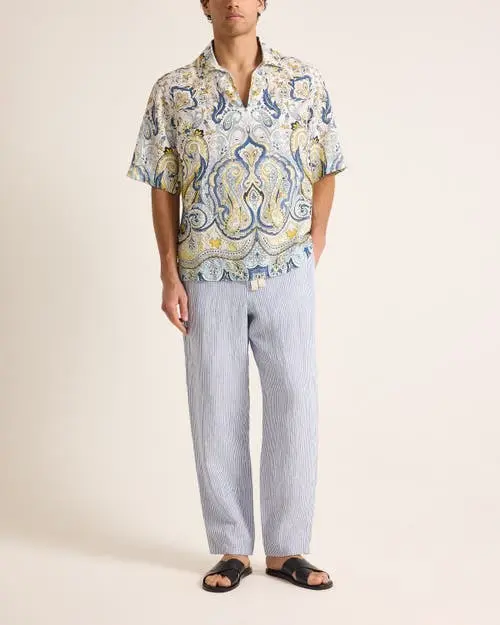 Orlebar Brown Vincent Linen Relaxed Fit Overhead Linen Shirt With Fairground Print - Multi/blue