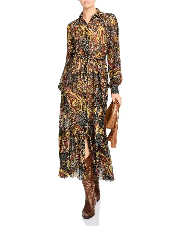 Etro Paisley Print Silk Blend Midi Shirtdress